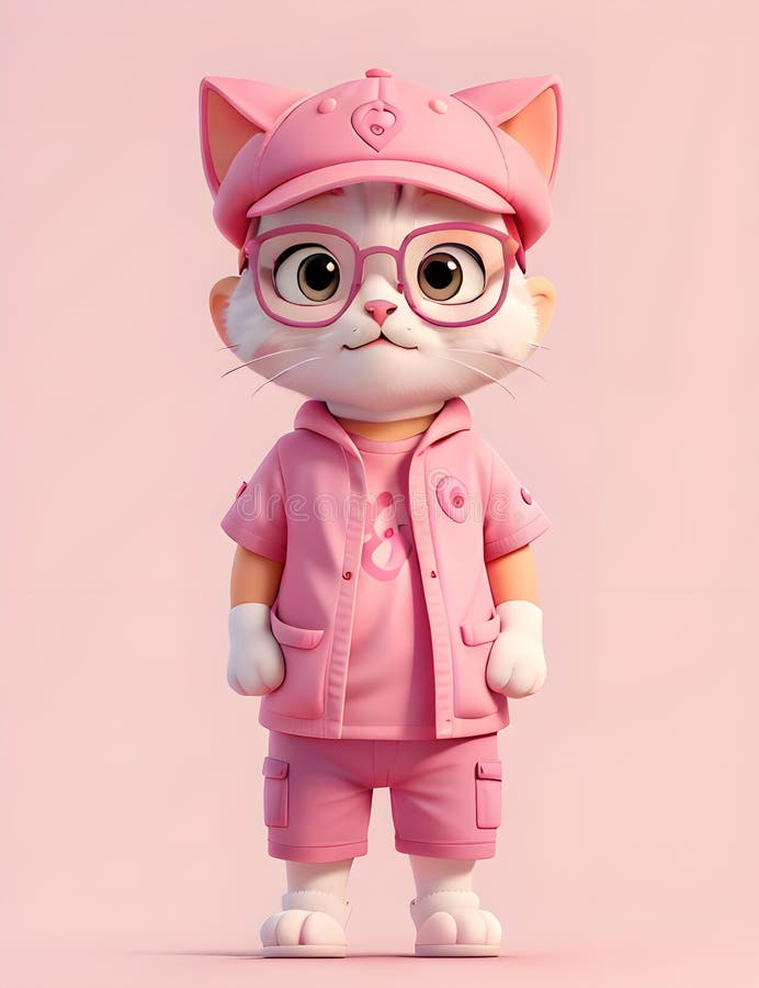 Modern Cute Cat in Pinky World Stock Illustration - Illustration of ...