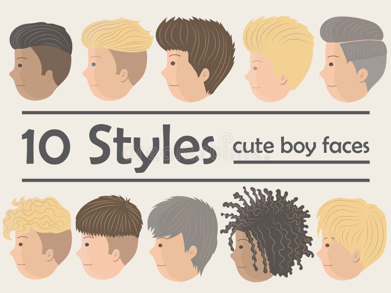 Modern Cute Style Boy`s Faces at Side View Stock Illustration ...