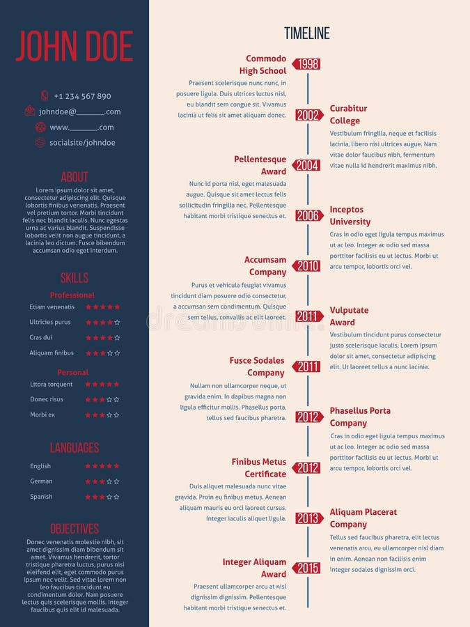 Modern CV-meritförteckning Med Detaljerad Timeline Vektor ...