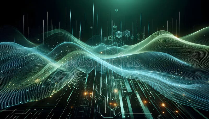 Modern Cyber Background Featuring Sleek Neon Green Wave Patterns and ...