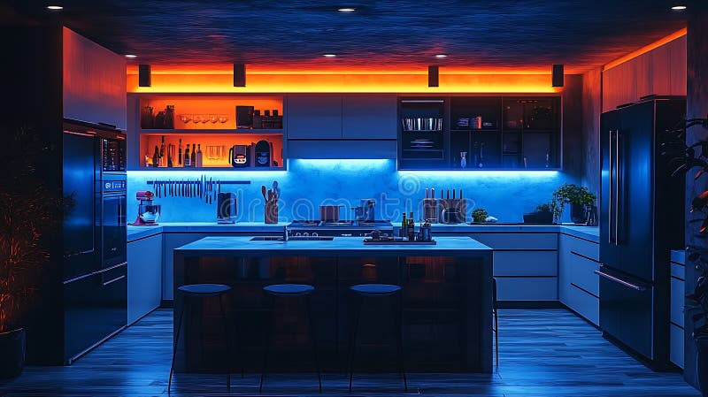 Modern Cyber Kitchen with Interconnected Features Stock Illustration ...