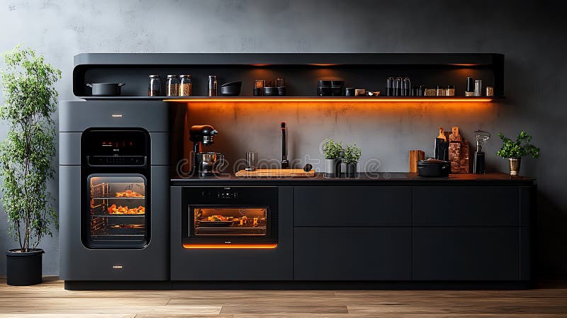 Modern Cyber Kitchen with Smart Appliances and Lighting Stock ...