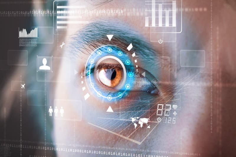 Modern Cyber Man with Technology Screen Eye Panel Stock Photo - Image ...