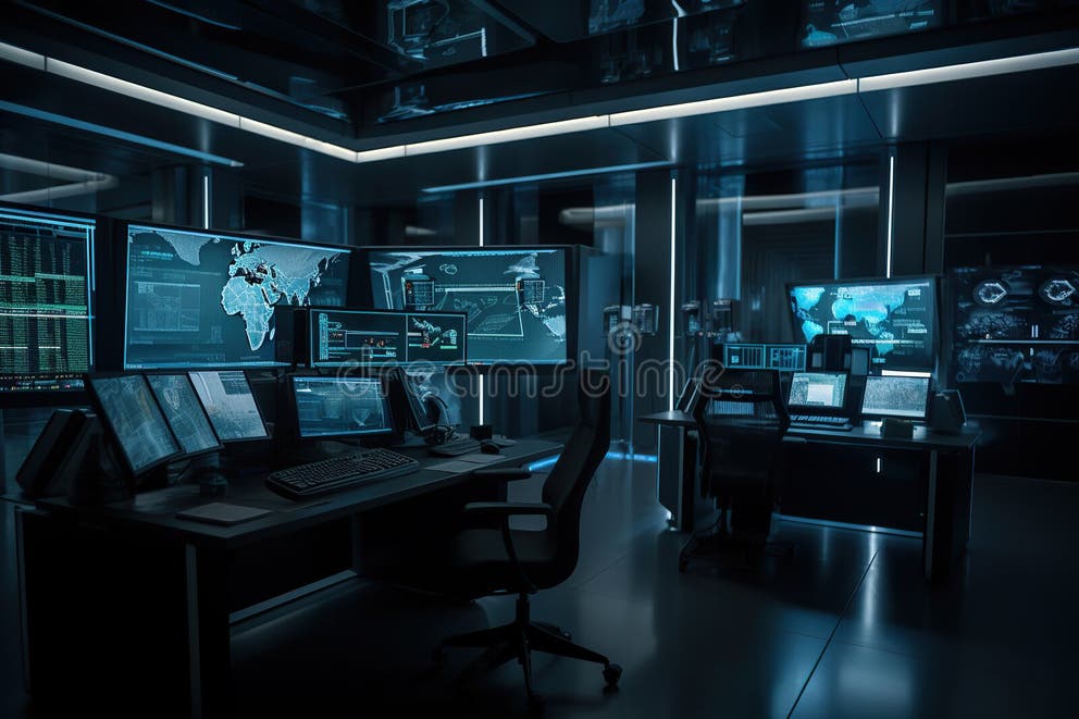 A Modern Cyber Security Room with Computers and Monitors Stock ...