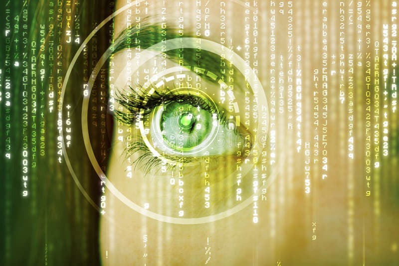 Modern Cyber Woman with Matrix Eye Stock Image - Image of confident ...