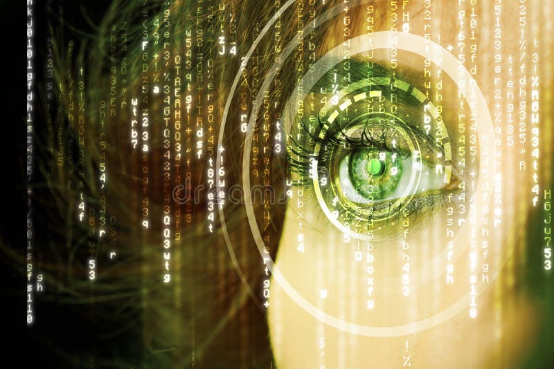Modern Cyber Woman with Matrix Eye Stock Image - Image of background ...