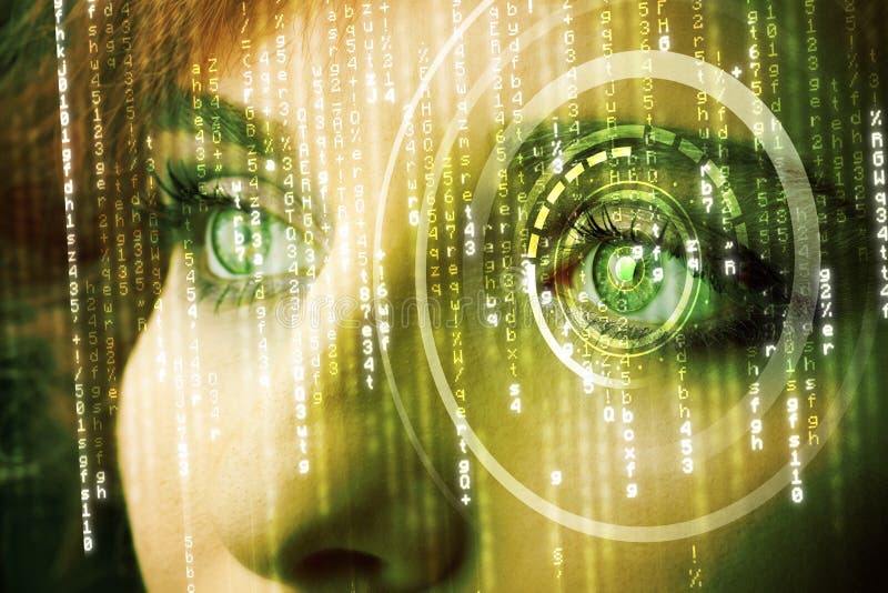 Modern Cyber Woman with Matrix Eye Stock Photo - Image of data ...