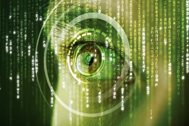 Modern Cyber Woman with Matrix Eye Stock Photo - Image of computer ...