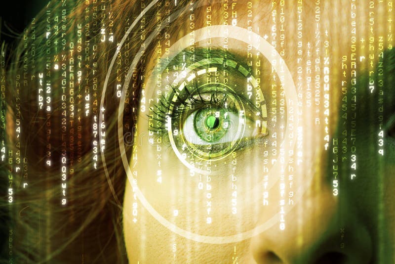 Modern Cyber Woman with Matrix Eye Stock Photo - Image of communication ...