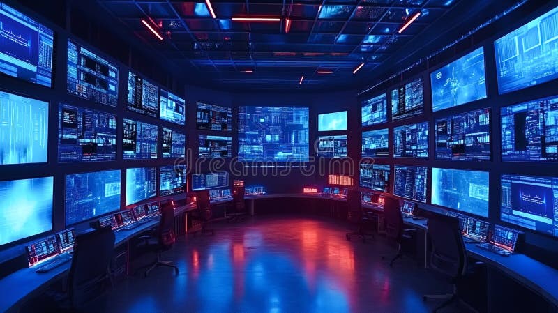Modern Cybersecurity Center Monitoring Global Network Activity With
