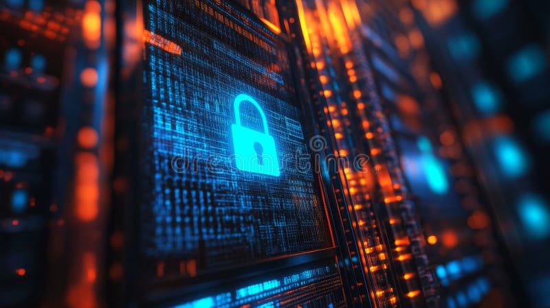 A Modern Cybersecurity Idea with a Digital Lock and Neon Lights Set in ...