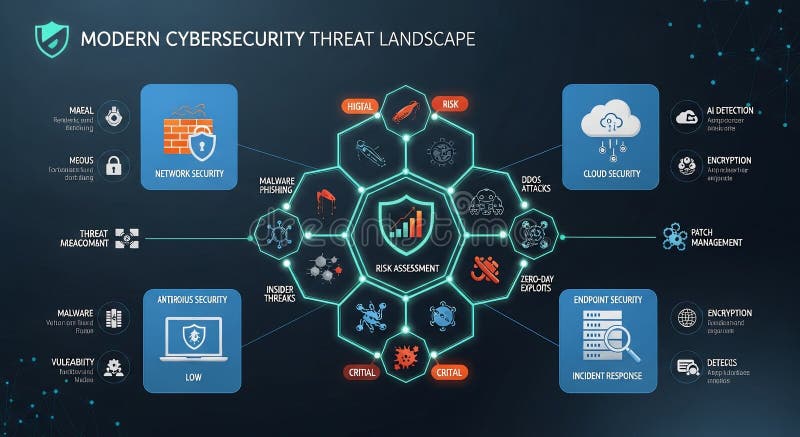 Modern Cybersecurity Threat Landscape Infographic Stock Illustration ...