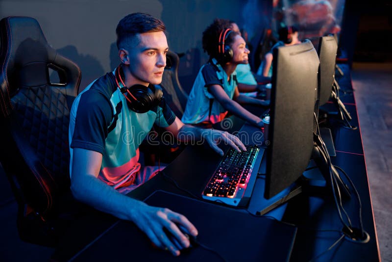 Esports Team Playing Game on Computers in Gaming Club Stock Image ...