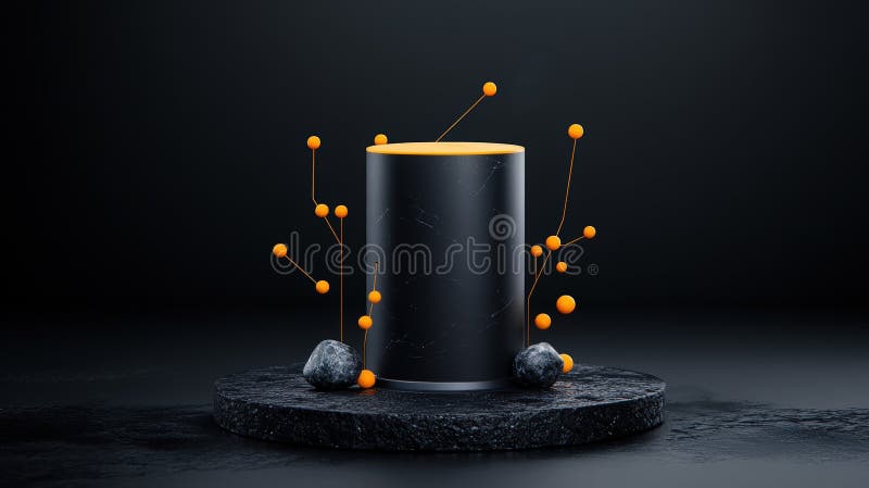Modern Cylindrical Object with Orange Elements on a Dark Background ...