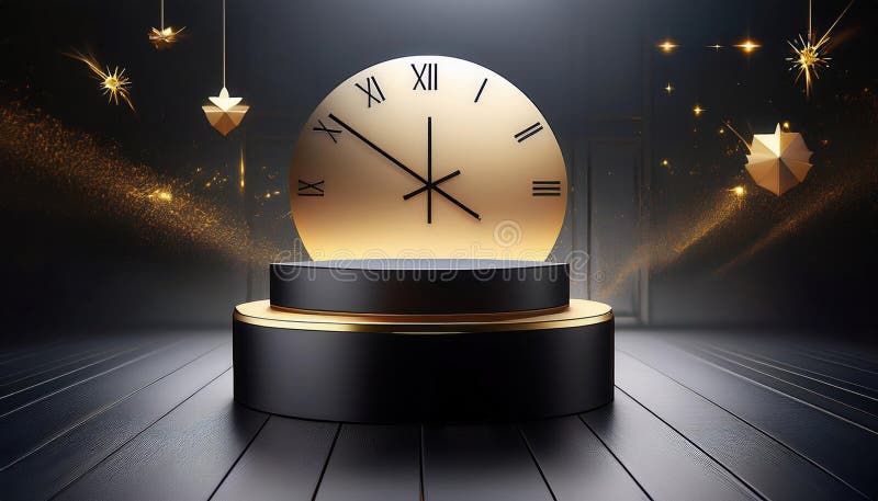 Modern Cylindrical Podium with Gold Trimmed Clock Face, Set Against ...