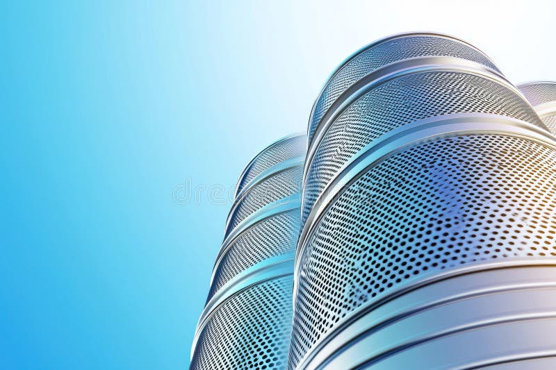 Modern Cylindrical Structures Reaching Upwards Against Clear Blue Sky ...