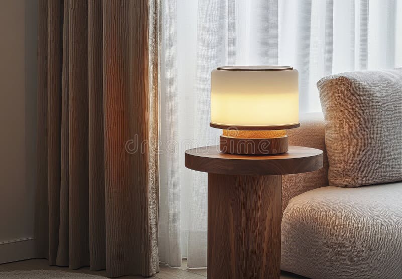 Modern Cylindrical Table Lamp with Warm Lighting in a Cozy Interior ...