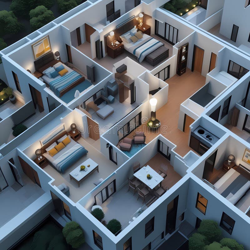 Modern 3D Apartment Floor Plan – Top-Down View Stock Photo - Image of ...