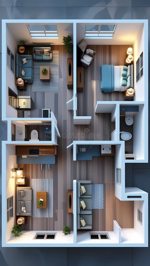 Modern 3D Apartment Floor Plan – Top-Down View Stock Image - Image of ...