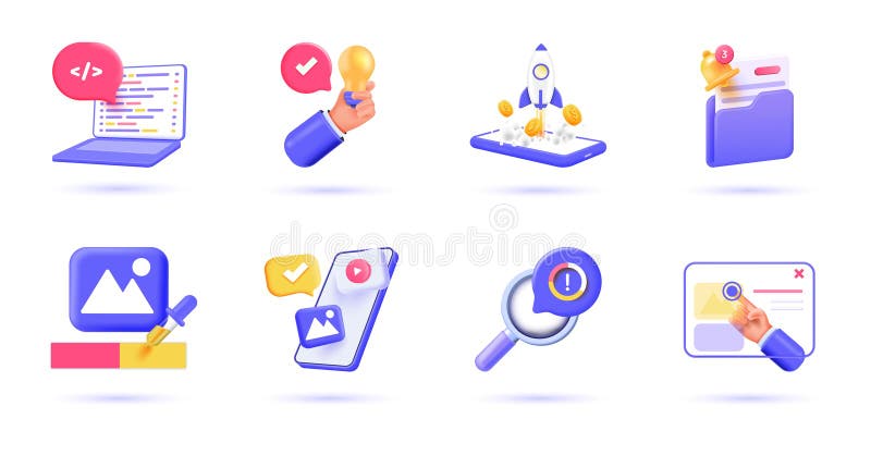 Modern 3d Development Icons Stock Illustration - Illustration of visual ...
