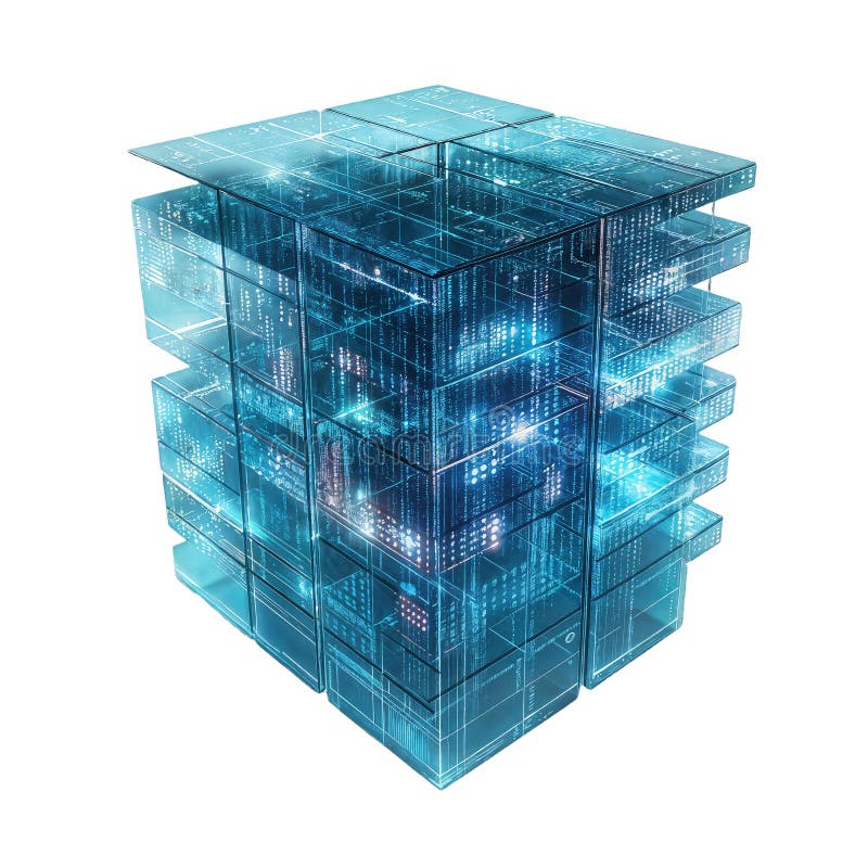 Modern 3D Digital Cube Structure with Glowing Elements Represents ...