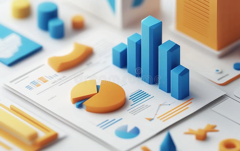Modern 3D Financial Chart Icons Surrounded by Abstract Business Visuals ...