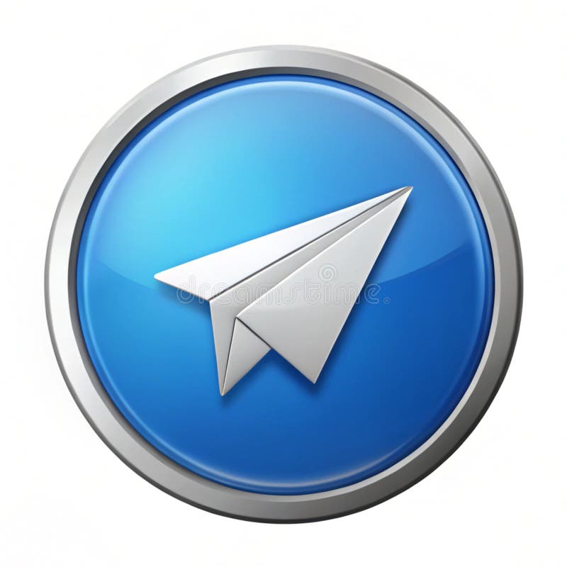 Blue Button with Paper Plane 3D Icon on White Background Stock ...