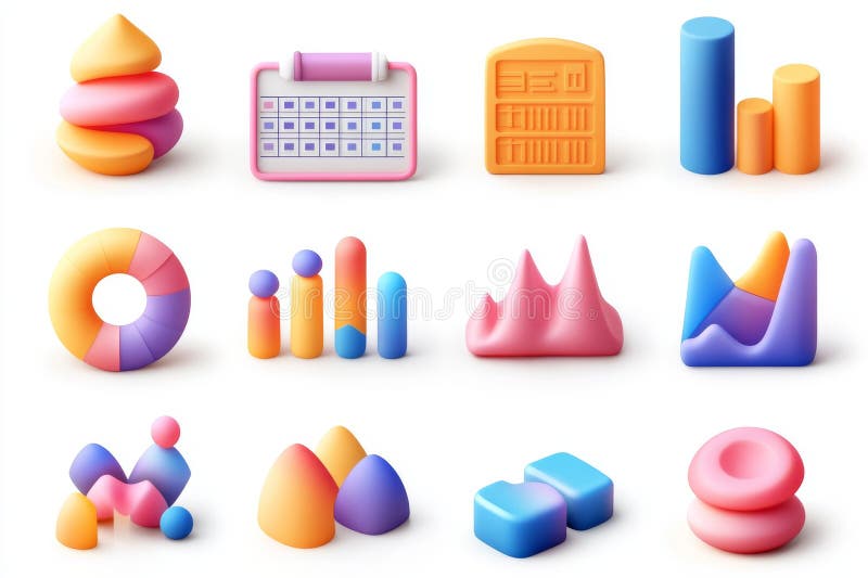 A Modern 3D Icon Set Includes a Graph Widget, Analytics Card, Sidebar ...