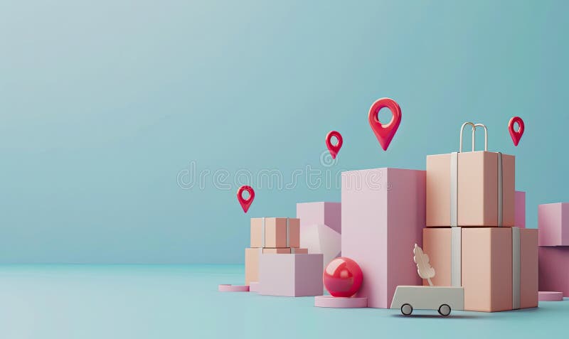 Modern 3D Illustration of a Delivery System with Shopping Bags ...