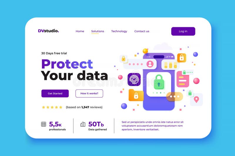 Modern 3d Illustration of Light Landing Page of Protect Your Data Stock Illustration ...