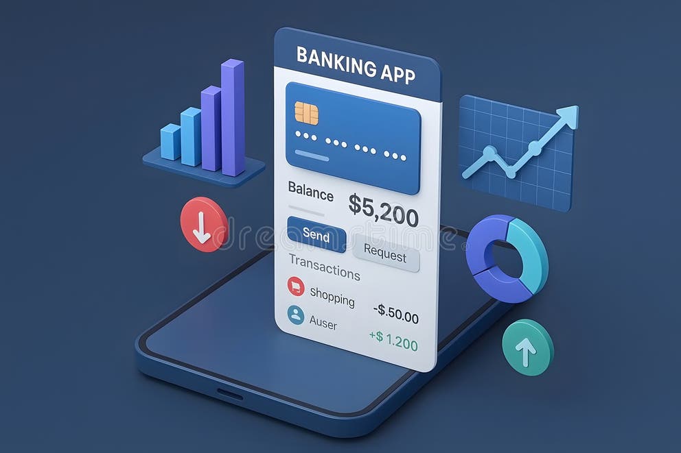 A Modern 3d Illustration of Mobile Banking App Interface Showing ...