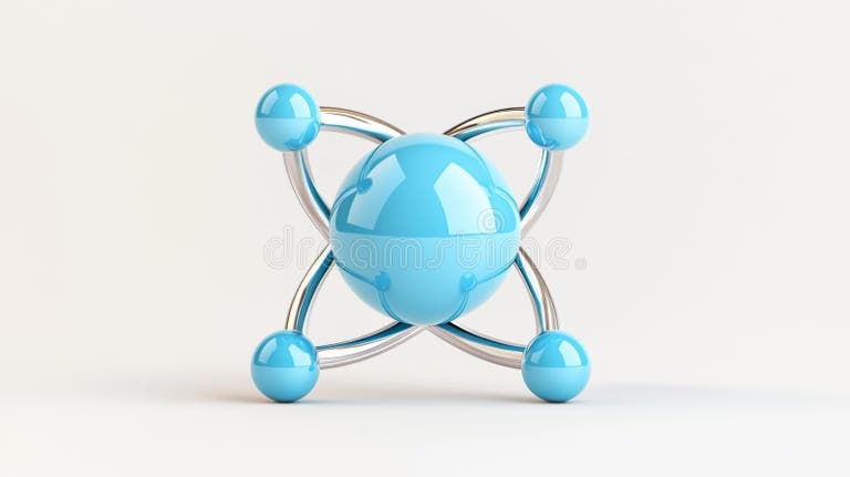 Modern 3D Illustration of an Atom with Blue Spheres and Metallic Rings ...