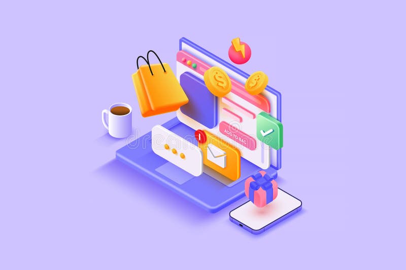 Modern 3d Isometric Illustration of E-Commerce Stock Vector ...