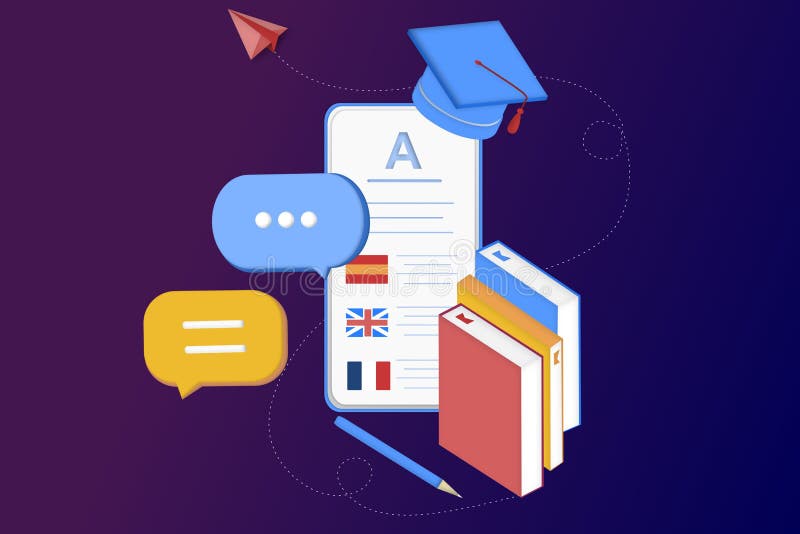 Modern 3D Isometric of Online Languages Learning, Language Courses ...