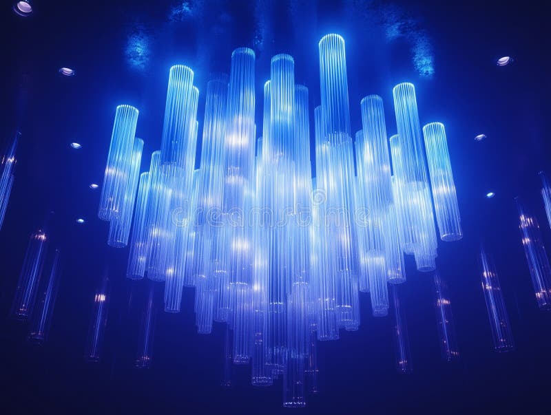 Tech-Inspired Ceiling Light with Blue Glow Stock Illustration ...