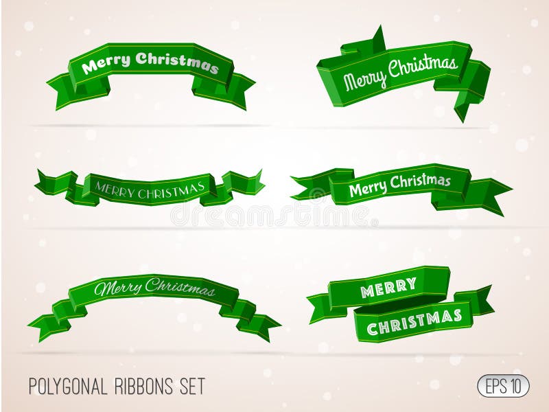 Modern 3d Low Polygonal Flat Style Ribbons Set. Stock Vector ...