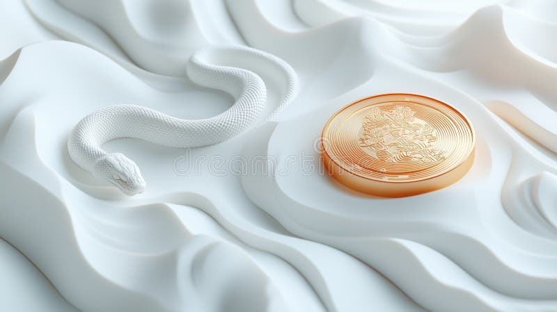 Modern 3D Lunar New Year Design Featuring White Snake and Gold Coin ...
