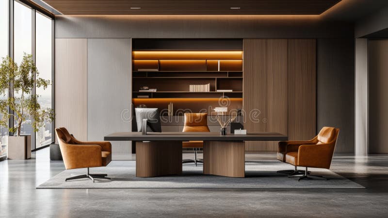 Modern 3D Office Space with Multiple Rooms Stock Illustration ...