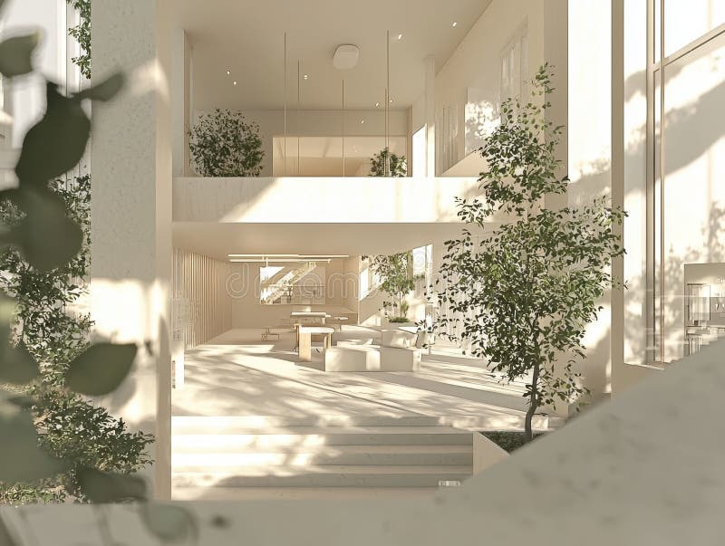 Modern 3D Open Space with Architectural Features Stock Illustration ...