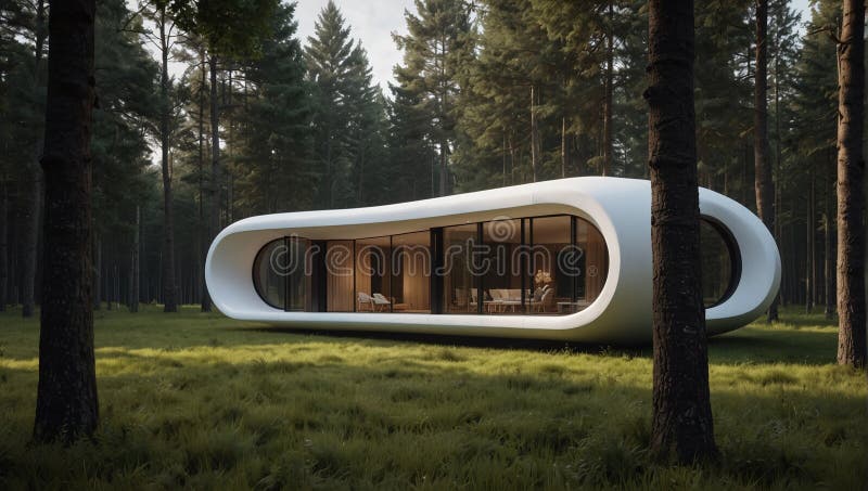 Modern 3D Printed Futuristic House with Sleek Design in Tranquil Forest ...