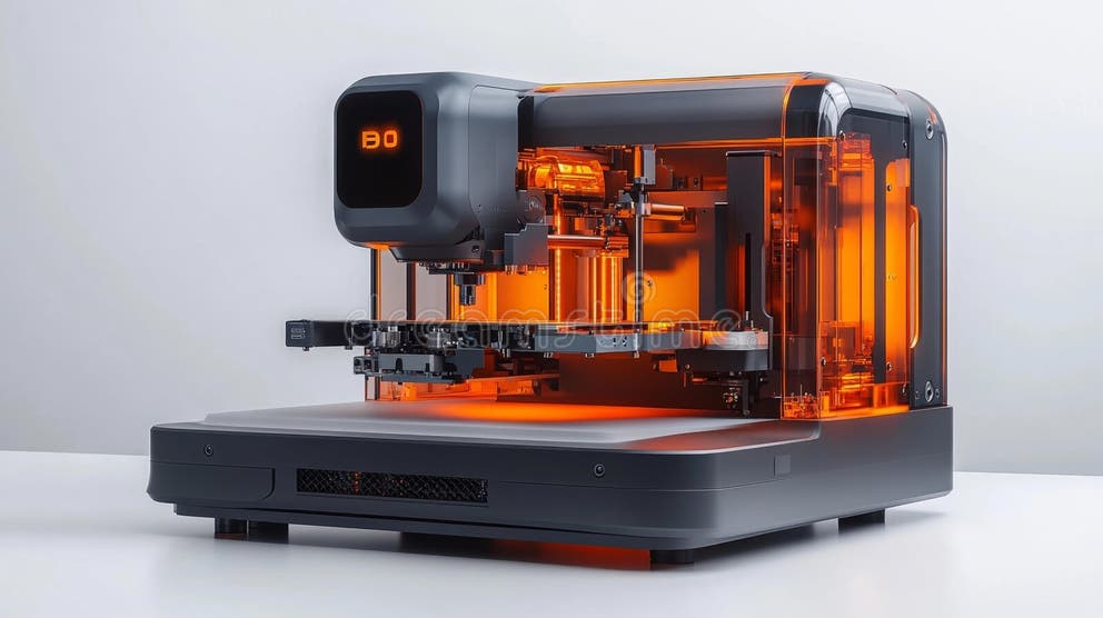 Modern 3D Printer with Orange Lighting and Transparent Details Designed ...