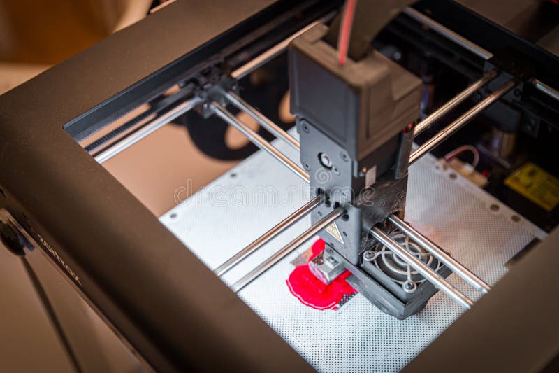 Modern 3D Printer Printing Small Red Figure, Closeup View from Above ...