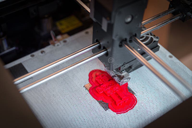 Modern 3D Printer Printing Small Red Figure, Closeup View from Above ...