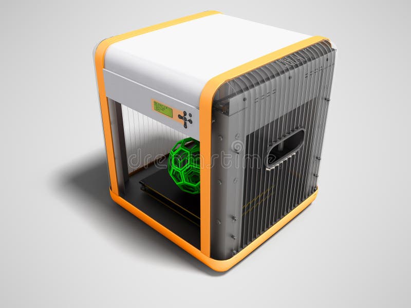 Modern 3d Printer for Work with Geometric Model Green Perspective View ...