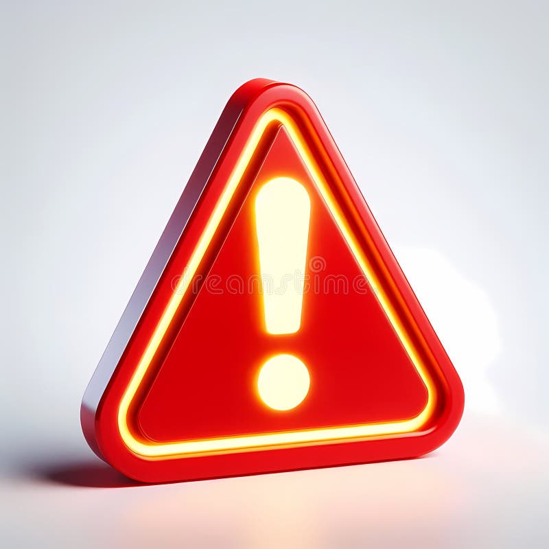 3D Red Triangle Warning Sign with Glowing Exclamation Mark Isolated on ...