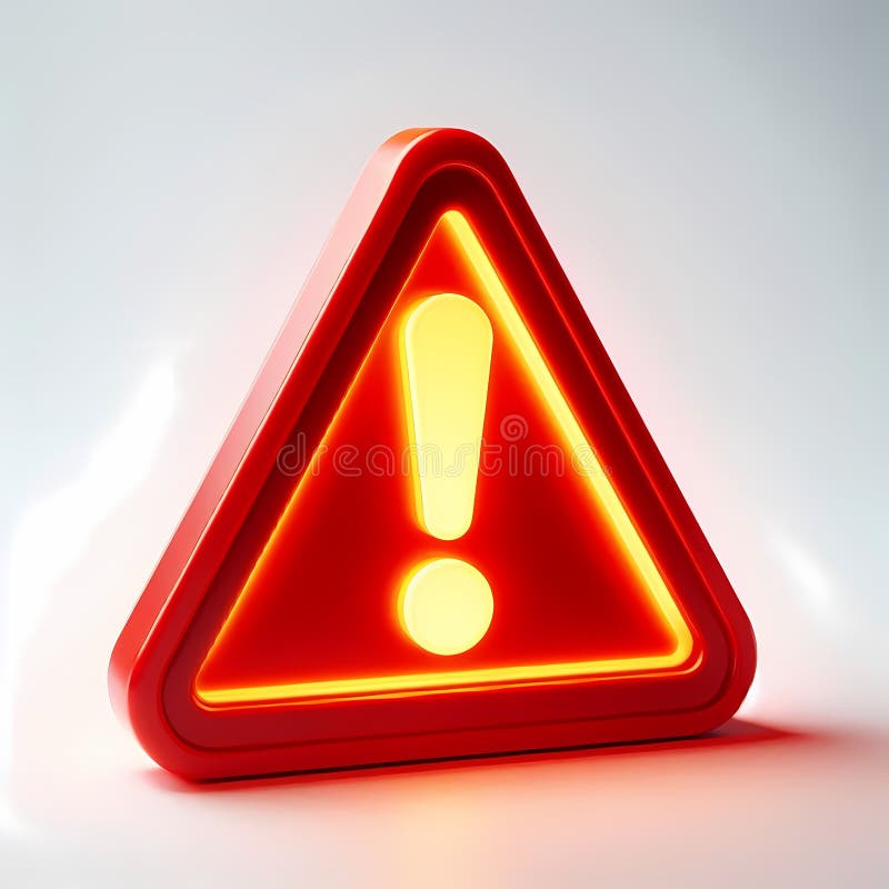 3D Red Triangle Warning Sign with Glowing Exclamation Mark Isolated on ...
