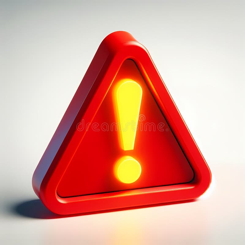 3D Red Triangle Warning Sign with Glowing Exclamation Mark Isolated on ...