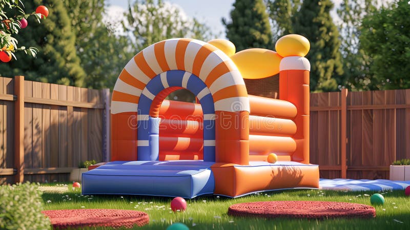Modern 3D Render of a Bouncy House Isolated on a Backyard Background ...