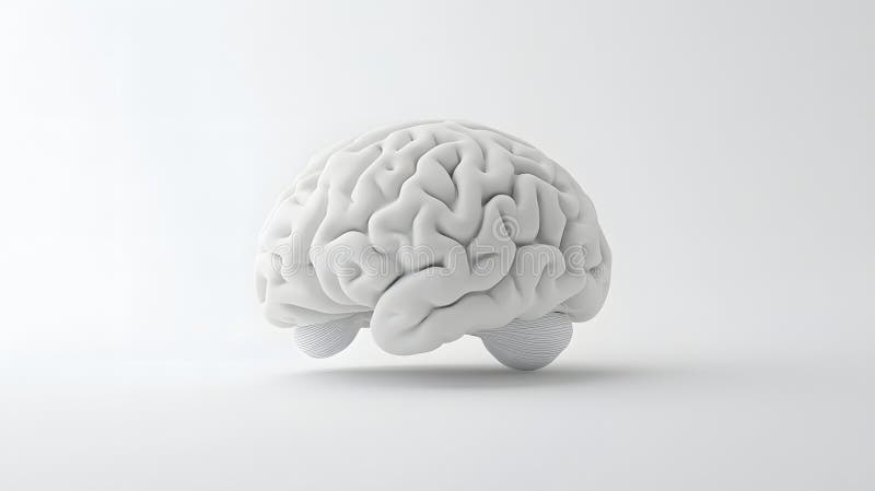 Modern 3D Render of a Brain with Simplified Shapes, Isolated on a White ...