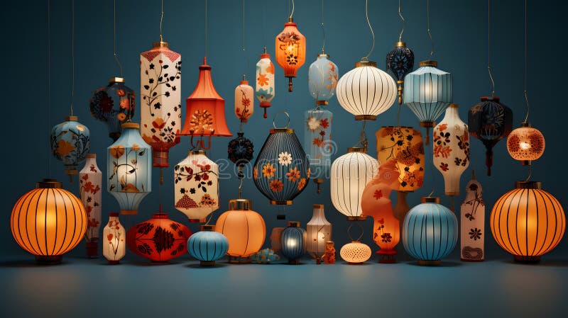 A Modern 3D Render Featuring an Abstract Arrangement of Lanterns Stock ...